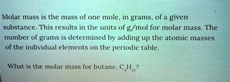 Solved Molar Mass Is The Mass Of One Mole In Grams Of A Given