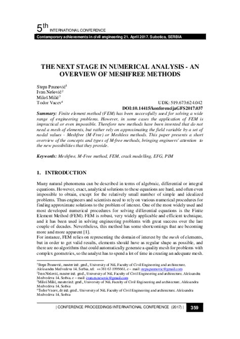Pdf The Next Stage In Numerical Analysis An Overview Of Meshfree Methods