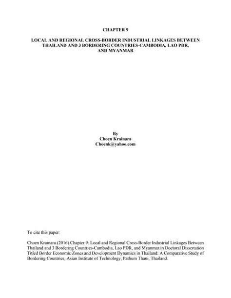 Chapter 9 Local And Regional Cross Border Industrial Linkages Between Thailand And 3 Bordering