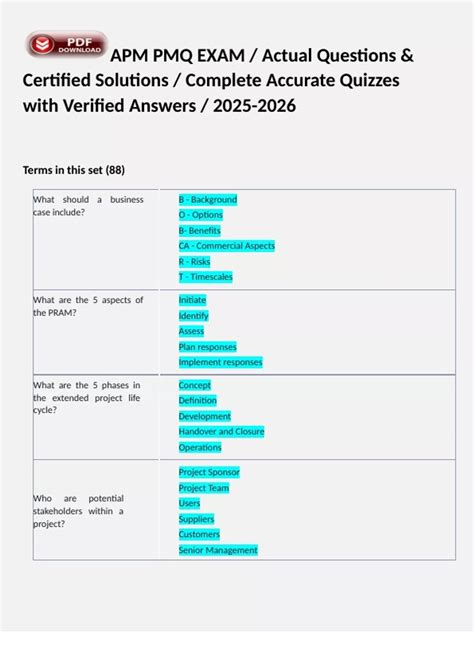 Apm Pmq Exam Actual Questions And Certified Solutions Complete Accurate Quizzes With Verified