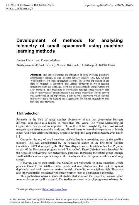Pdf Development Of Methods For Analysing Telemetry Of Small