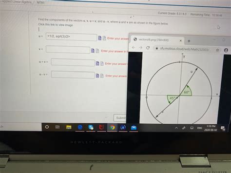 Solved Find The Components Of The Vectors U V U V And U Chegg Com