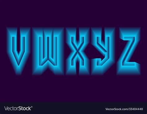 V W X Y Z Letters With Blue Neon Glow Royalty Free Vector