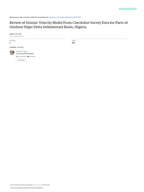 Review Of Seismic Velocity Model From Checkshot Su Pdf Sedimentary Rock Geology