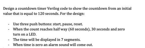 design a countdown timer verilog code to show the countdown from an