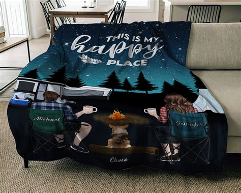 Personalized Camping Quilt Single Layer Fleece Blanket Gift Idea for Couple, Camping Lovers ...