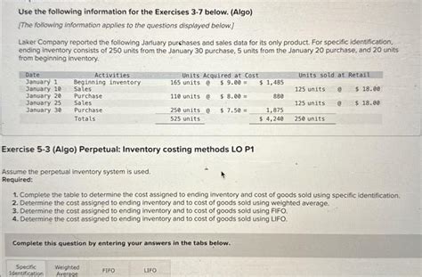 solved use the following information for the exercises 3 7