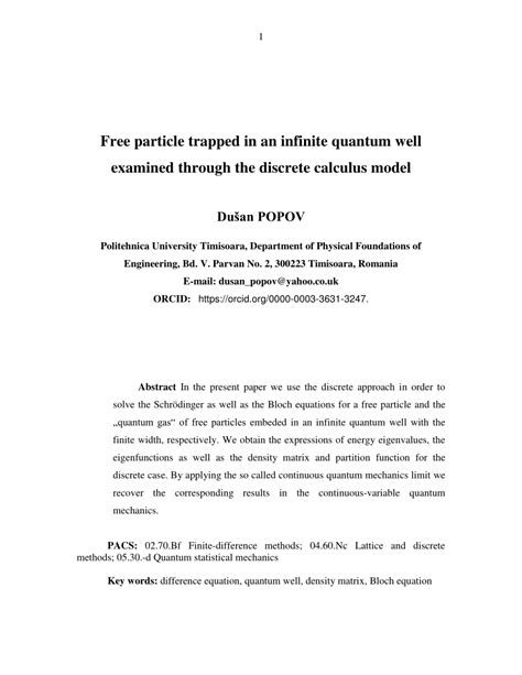 pdf free particle trapped in an infinite quantum well examined