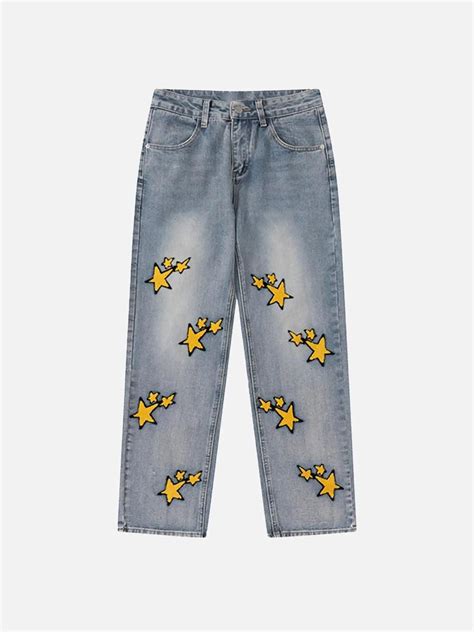 Talishko Vintage Star Embroidered Jeans Black S Rayures Tenue