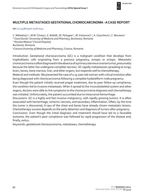 Pdf Multiple Metastases Gestational Choriocarcinoma A Case Report