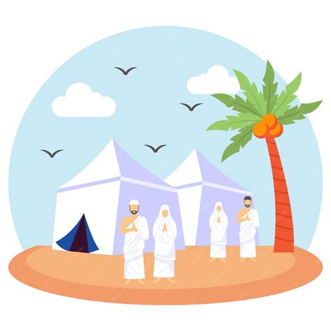 Premium Vector Hajj Pilgrims At Mina Tent City Couple Hajj