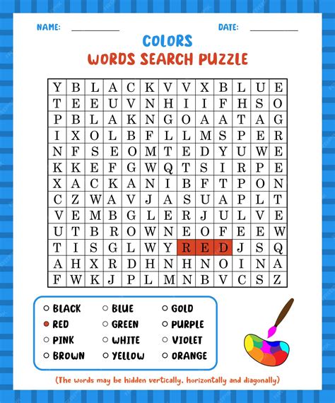 word search game colors word search puzzle worksheet for learning