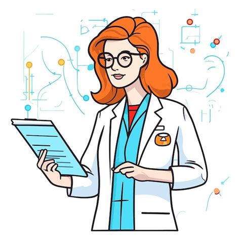 Médica segurando uma prancheta jovem médica de desenho animado