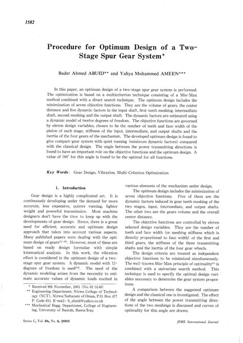 Pdf Procedure For Optimum Design Of A Two Stage Spur Gear System