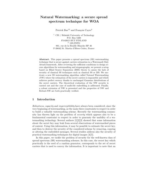 Pdf Natural Watermarking A Secure Spread Spectrum Technique For Woa