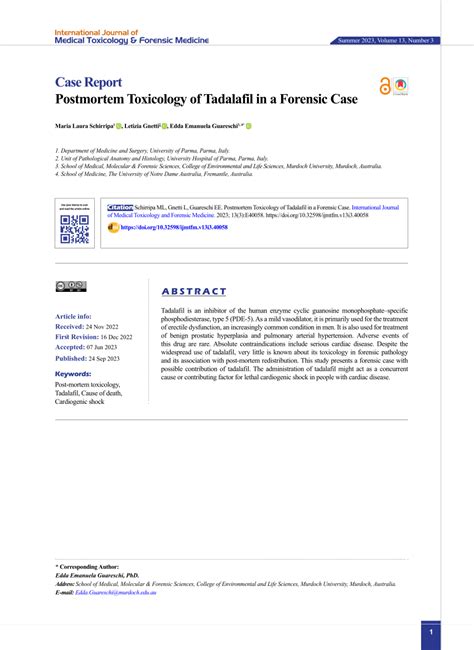 Pdf Postmortem Toxicology Of Tadalafil In A Forensic Case