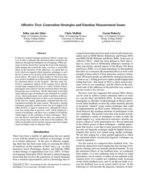Pdf Affective Text Generation Strategies And Emotion Measurement Issues