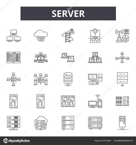Server Line Icons Signs Vector Set Linear Concept Outline Illustration Stock Vector By