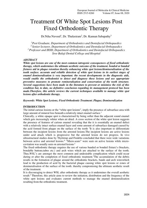 Pdf Treatment Of White Spot Lesions Post Fixed Orthodontic Therapy