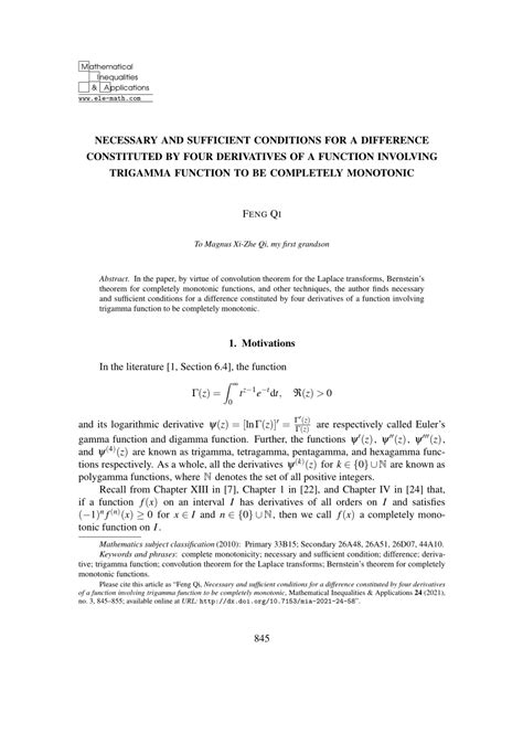 Pdf Necessary And Sufficient Conditions For A Difference Constituted