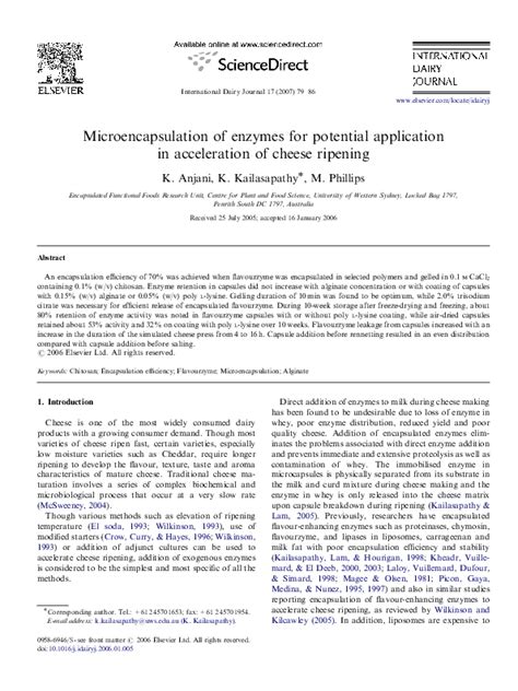 Pdf Microencapsulation Of Enzymes For Potential Application In