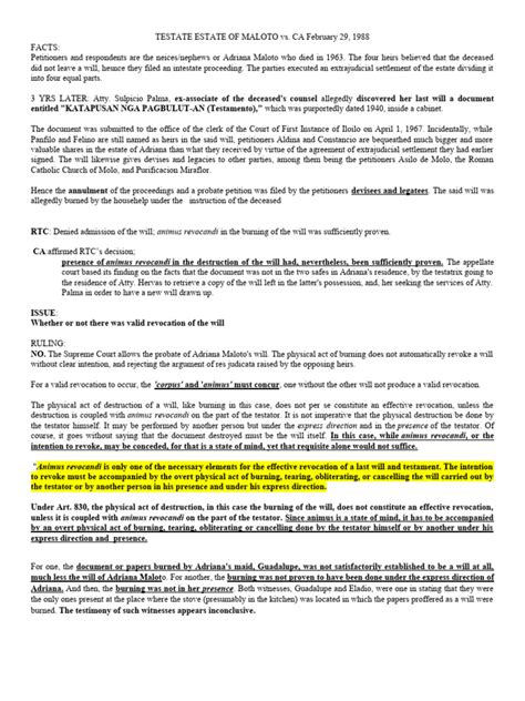 Revocation Cases Pdf Will And Testament Justice