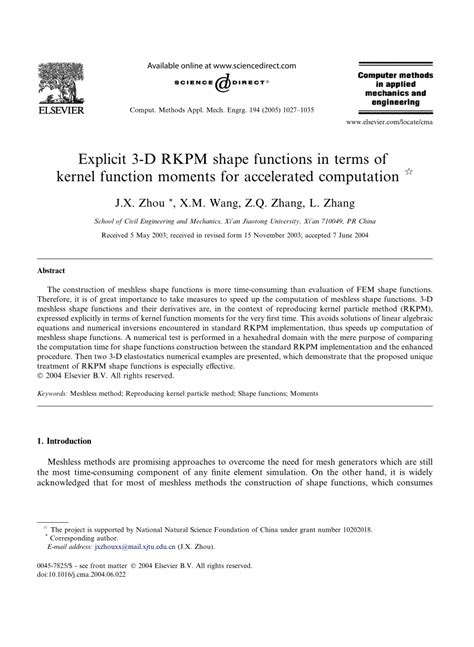 PDF Explicit D RKPM Shape Functions In Terms Of Kernel Function Moments For Accelerated