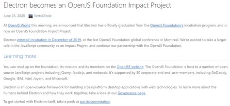 Electron 成为 Openjs 基金会的 Impact 项目 Linuxeden开源社区