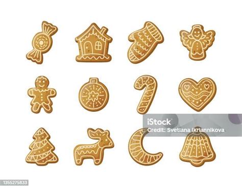 진저 브레드 휴일 쿠키 장식 된 유약 설탕 크리스마스 또는 새해 겨울 음식 순록 집 사탕 장갑 종 진저 브레드 남자 달 앙제 벡터모양의 진저 브레드 쿠키 아라빅 양식에 대한