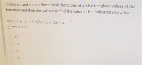 solved suppose u and v are differentiable functions of x
