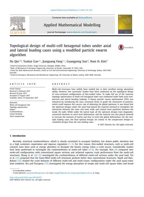 topological design of multi cell hexagonal tubes under axial and