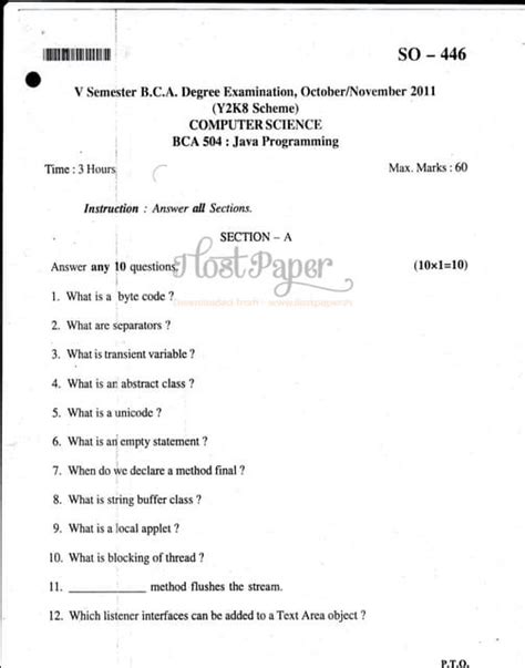 Java Information Technology Question Paper For Ty Bca Pdf