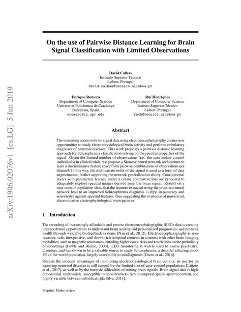 Pdf On The Use Of Pairwise Distance Learning For Brain Signal Classification With Limited