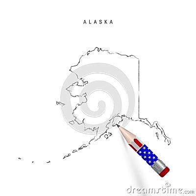 Alaska US State Vector Map Pencil Sketch Alaska Outline Map With Pencil In American Flag Colors