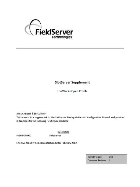 Slotserver Supplement Lonworks Open Profile Pdf Input Output Tag Metadata