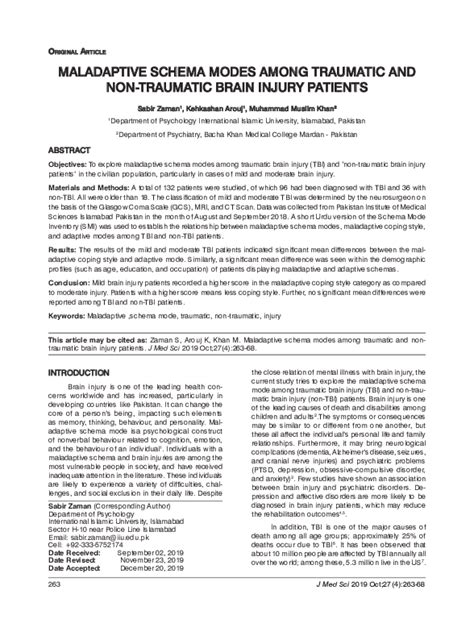 Pdf Maladaptive Schema Modes Among Traumatic And Non Traumatic Brain Injury Patients