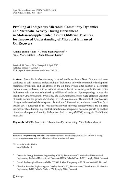Pdf Profiling Of Indigenous Microbial Community Dynamics And Metabolic Activity During