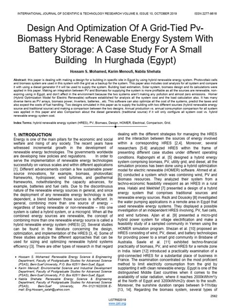 Design And Optimization Of A Grid Tied Pv Biomass Hybrid Renewable Energy System With Battery