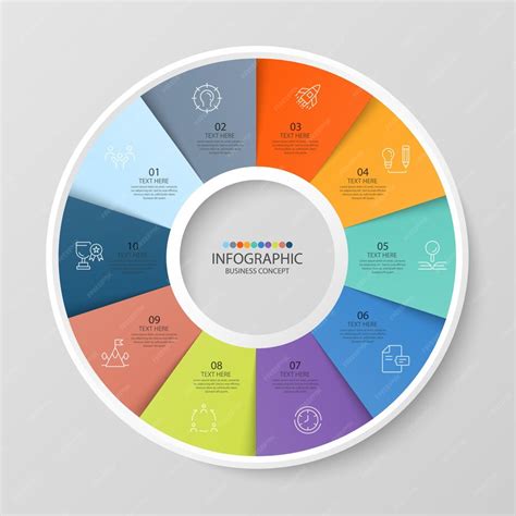 10단계 프로세스 또는 옵션 프로세스 차트 프로세스 다이어그램 프레젠테이션 워크플로 레이아웃 순서도 인포그래프에 사용되는 기본 원 인포그래픽 템플릿 벡터