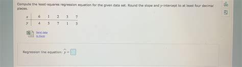 Solved Compute The Least Squares Regression Equation For The Chegg Com