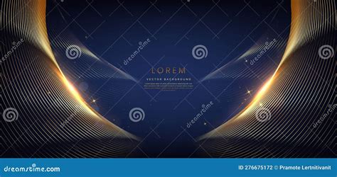 Abstract Elegant Dark Blue Background With Golden Curved Line And
