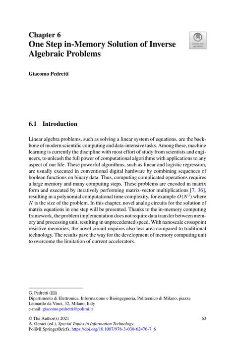 Pdf One Step In Memory Solution Of Inverse Algebraic Problems