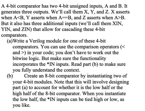 Solved A 4 Bit Comparator Has Two 4 Bit Unsigned Inputs A