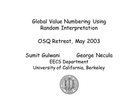 global value numbering using random interpretation osq retreat may