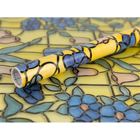 Fablon 17 34 In X 79 In Yellow Stained Glass Applique Window Film 2