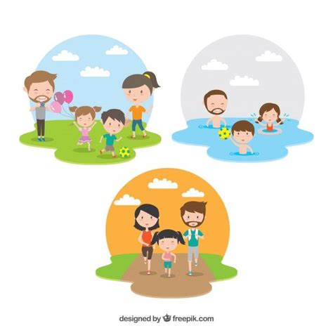 Colección Plana De Familia Haciendo Distintas Actividades Vector