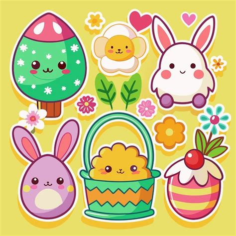 Cute Easter Characters And Objects Stickers Collection Premium Ai Generated Vector
