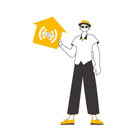 The Guy Holds The IOT Logo In His Hands Linear Style Isolated Vector 28666207 Vector Art At