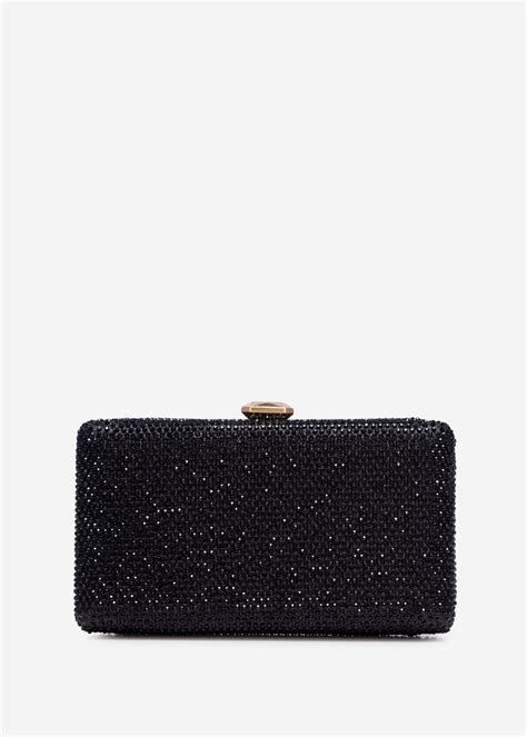 Black Embellished Shell Clutch Bag Shoelace Womens Shoes Bags And