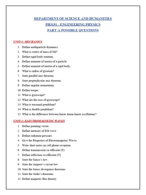 Ph3151 Part A Possible Questions Pdf Rotation Around A Fixed Axis